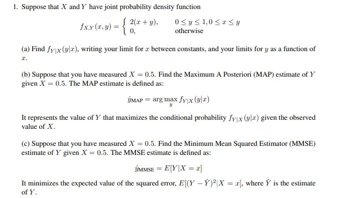 Solved Suppose that x ﻿and Y ﻿have joint probability density | Chegg.com