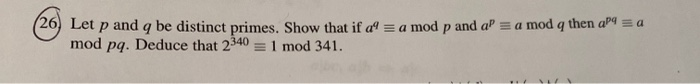 Solved (26) Let p and q be distinct primes. Show that if a = | Chegg.com