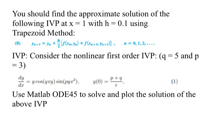 Solved You should find the approximate solution of the | Chegg.com
