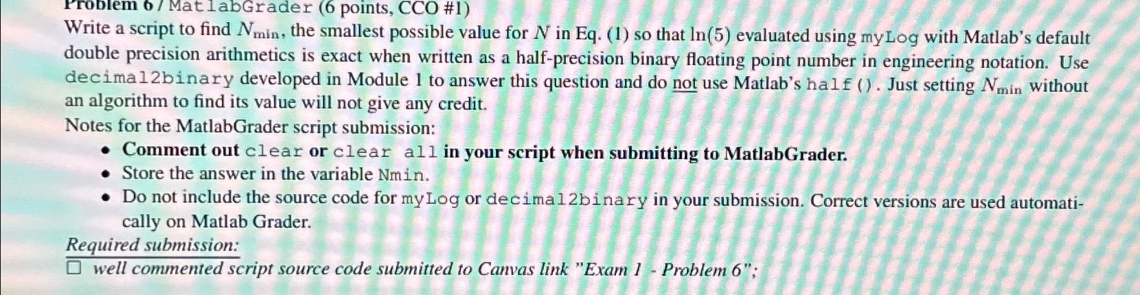 Solved Problem 6/Mat labGrader (6 ﻿points, CCO #1)Write a | Chegg.com
