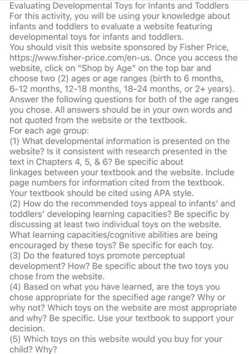 Evaluating Developmental Toys for Infants and | Chegg.com
