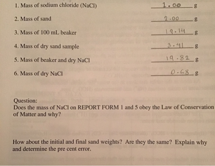 Solved 1. Mass of sodium chloride (NaCl) 1.008 D 2. Mass of | Chegg.com