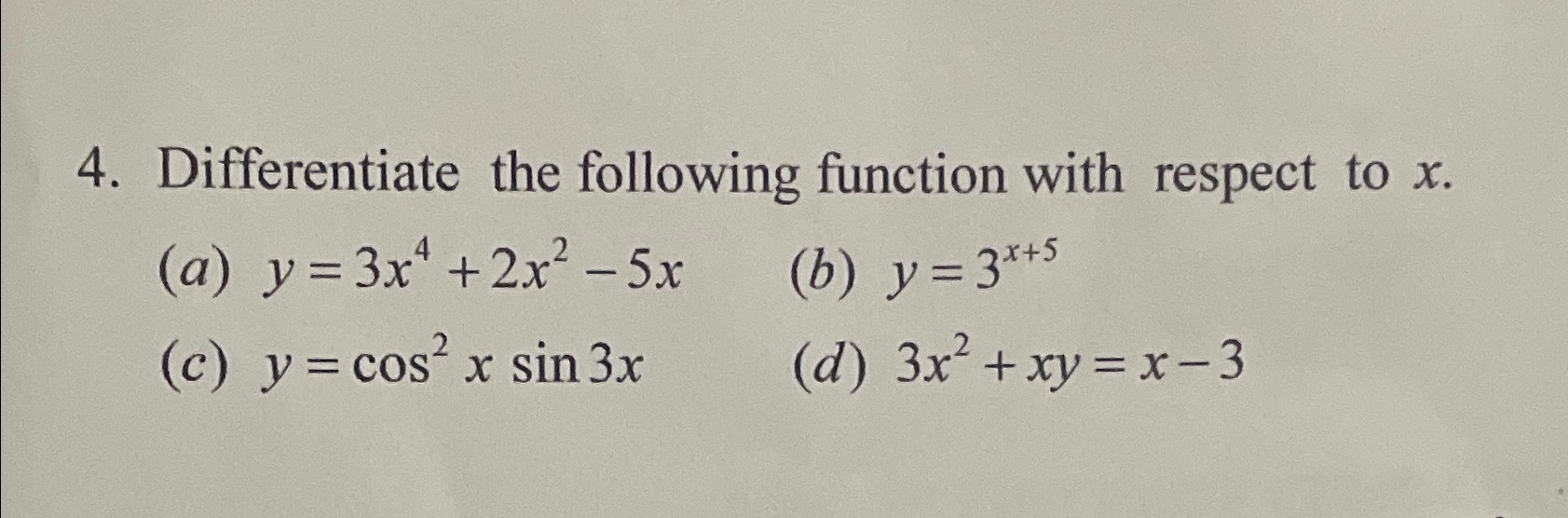 Solved Differentiate the following function with respect to | Chegg.com