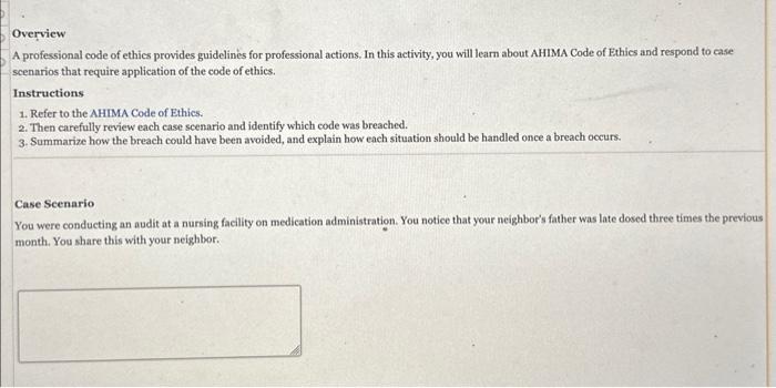 Solved Overview A professional code of ethics provides | Chegg.com