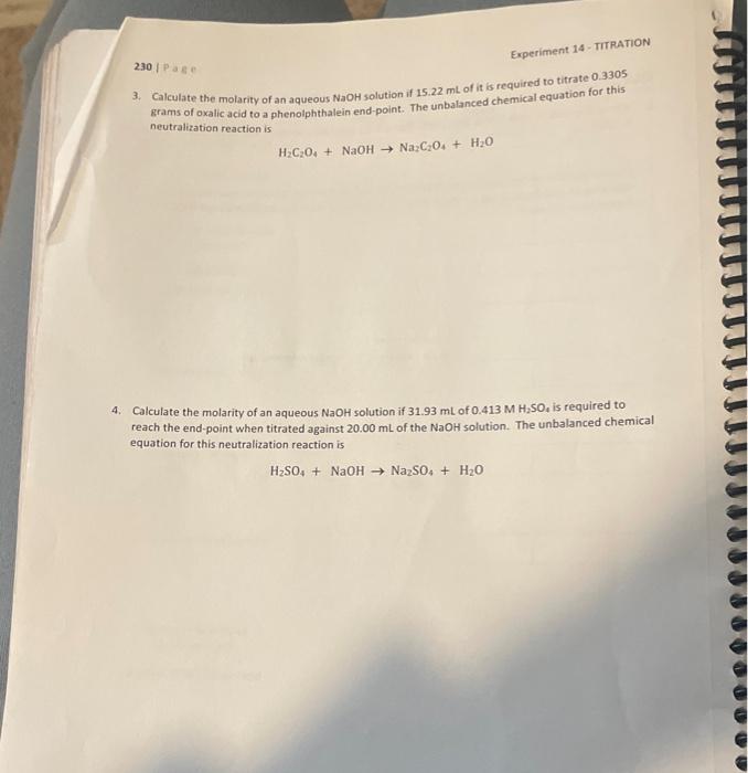 Solved 2301Page 3. Calculate the molarity of an aqueous NaOH | Chegg.com