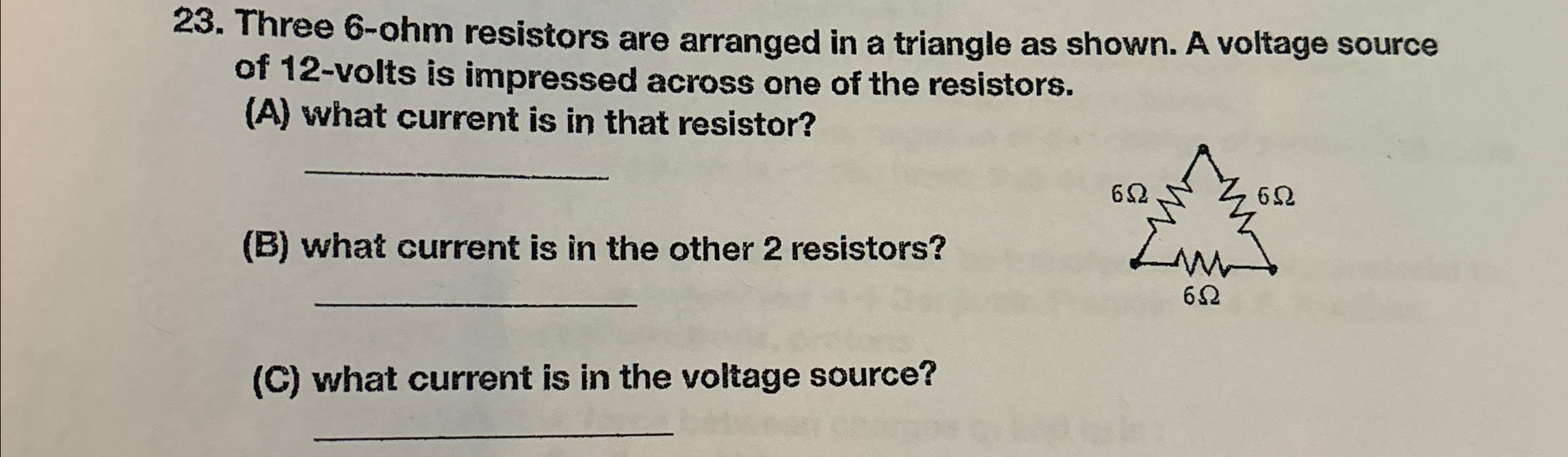Solved Three 6-ohm resistors are arranged in a triangle as | Chegg.com