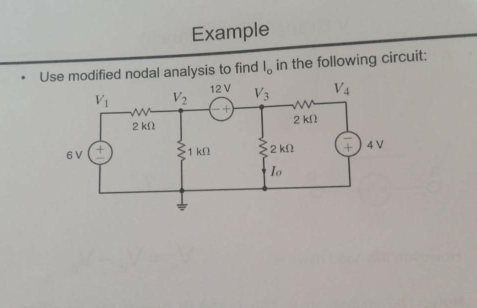 Solved Example Use modified nodal analysis to find in the | Chegg.com