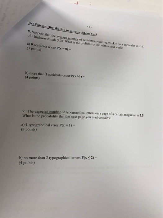 Solved Use Poisson Distribution to solve problems 8-9 6. | Chegg.com