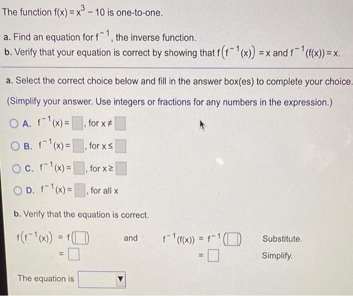 Solved The function f(x) = x8 – 10 is one-to-one. a. Find an | Chegg.com