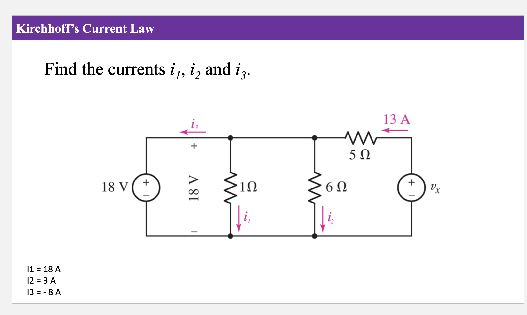 Solved Find the currents i1,i2 ﻿and i3.I1=18AI2=3AI=-8A | Chegg.com