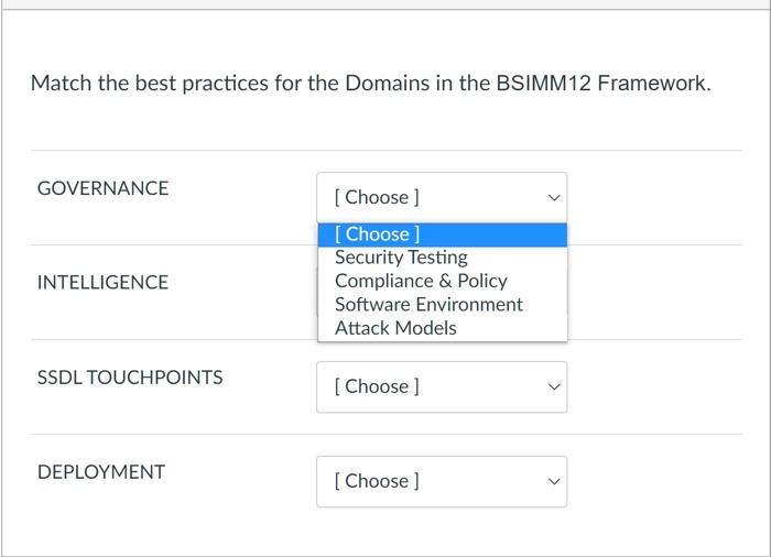 Solved Match the best practices for the Domains in the | Chegg.com