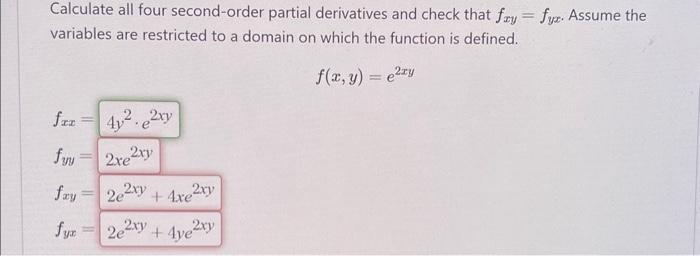 Solved Calculate All Four Second Order Partial Derivatives