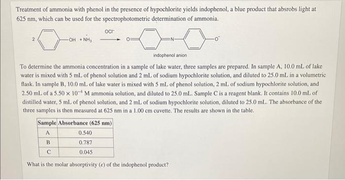 Solved Treatment of ammonia with phenol in the presence of | Chegg.com