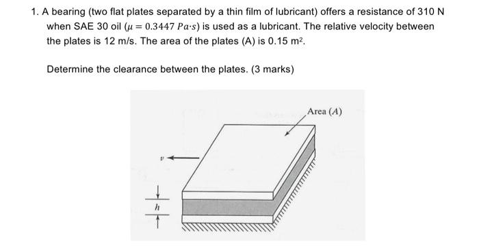 Solved 1. A bearing (two flat plates separated by a thin | Chegg.com