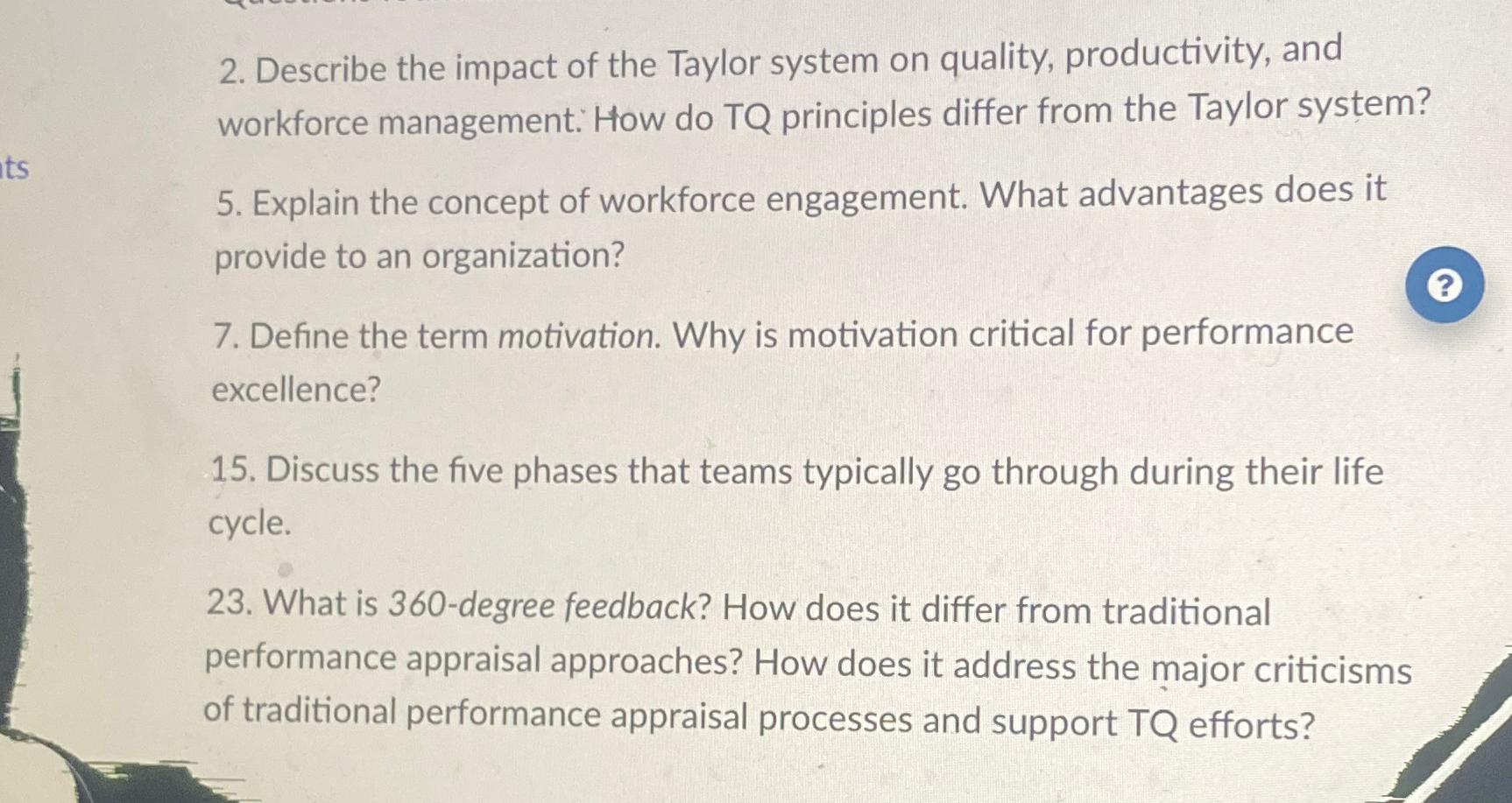 Solved Describe the impact of the Taylor system on quality, | Chegg.com
