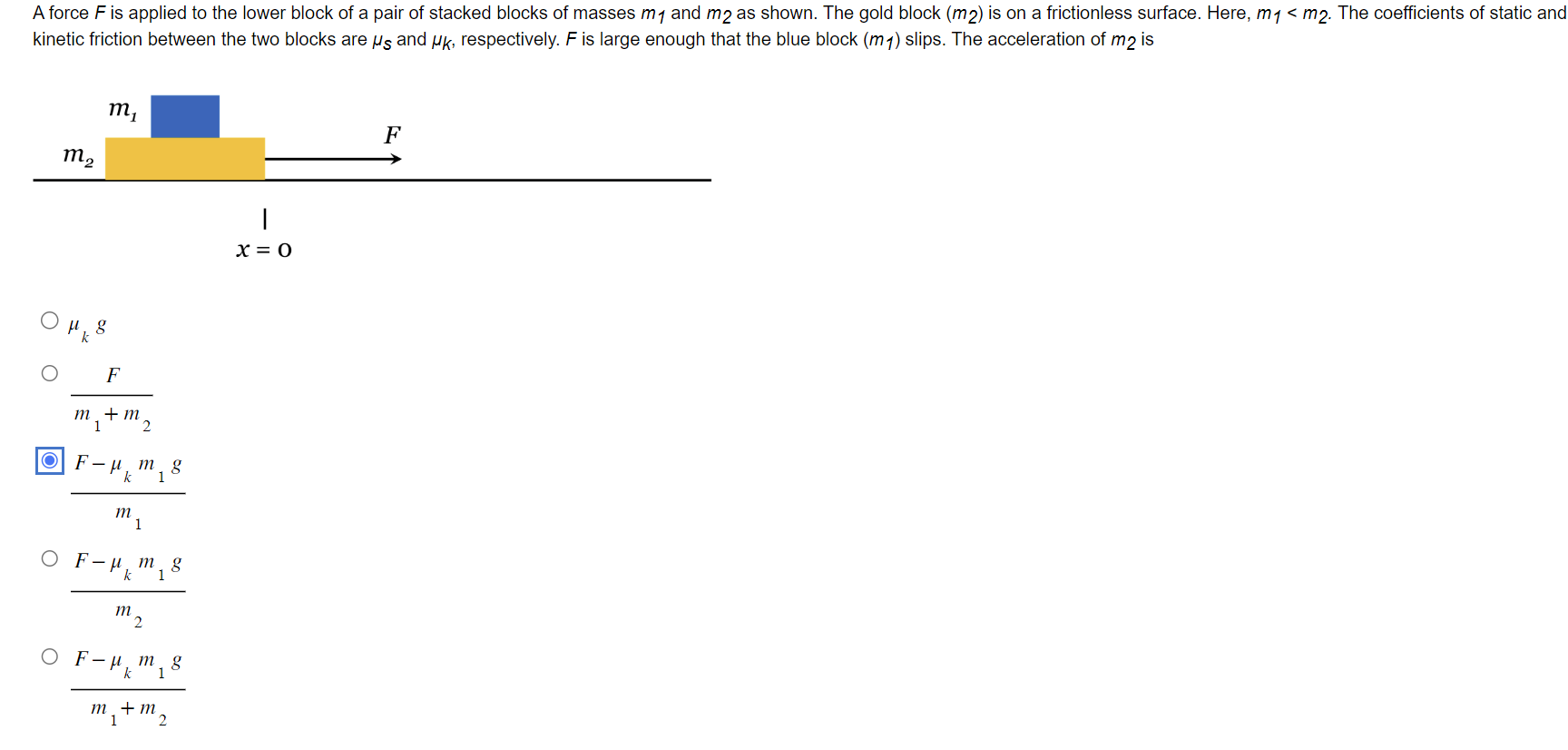 Solved A force F ﻿is applied to the lower block of a pair of | Chegg.com