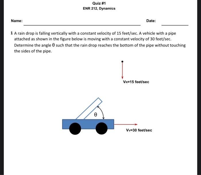 Solved Quiz #1 ENR 212, Dynamics Name: Date: 1 A rain drop | Chegg.com