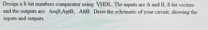Solved Design A 8 Bit Numbers Comparator Using Vhdl The 9563