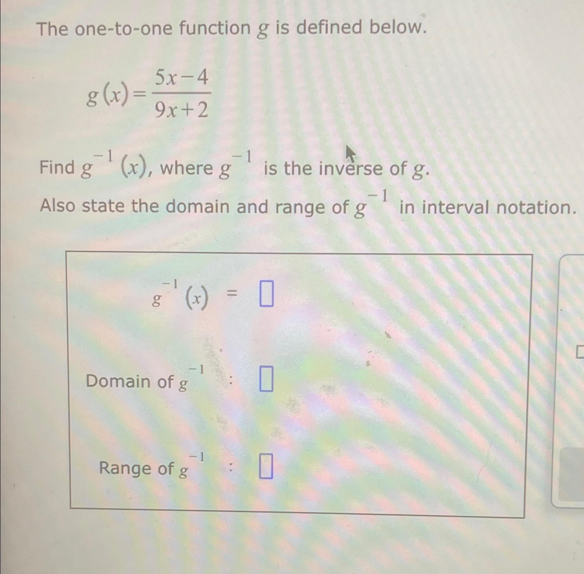 Solved The one-to-one function g ﻿is defined | Chegg.com