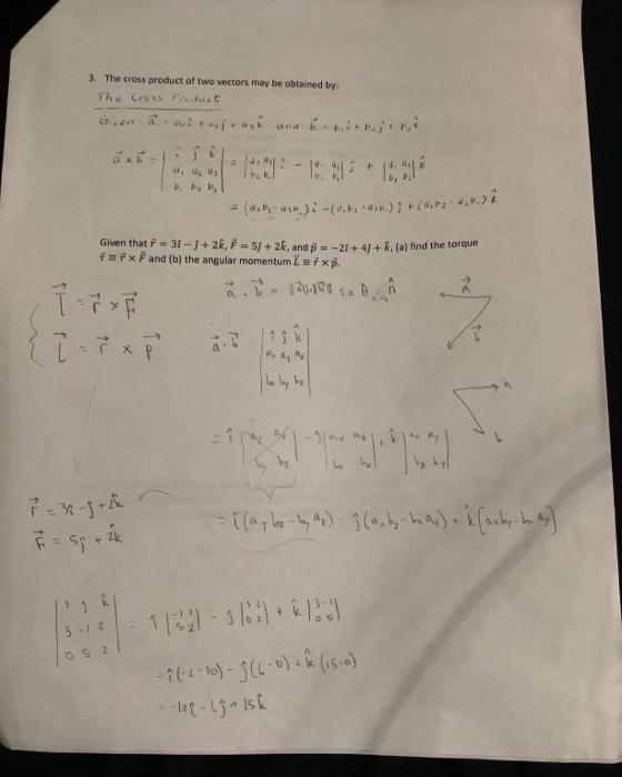 Solved 3. The cross product of two vectors may be obtained | Chegg.com
