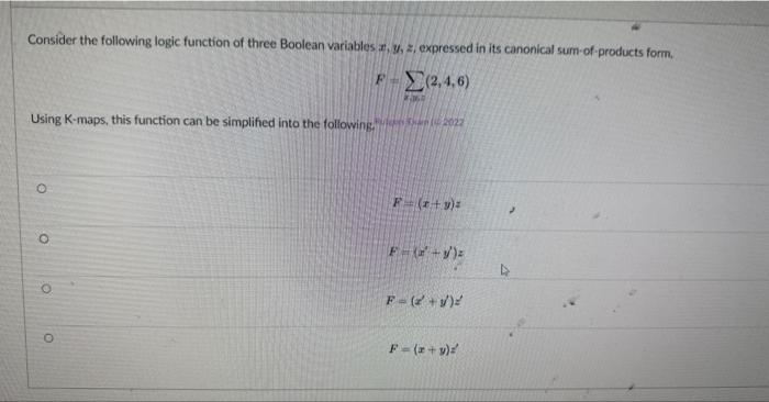 Solved Consider the following logic function of three | Chegg.com