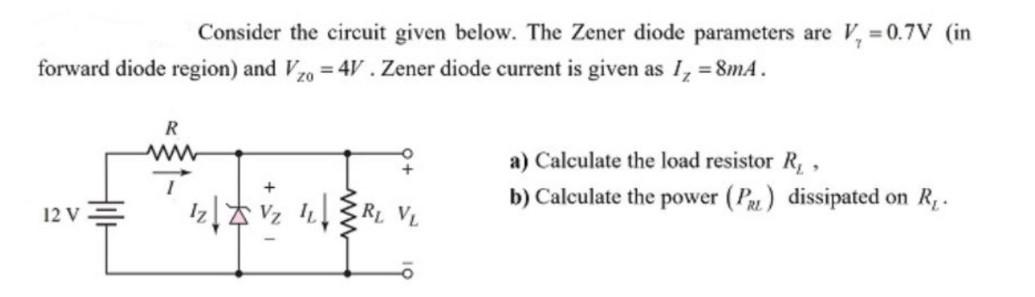 Solved Consider the circuit given below. The Zener diode | Chegg.com