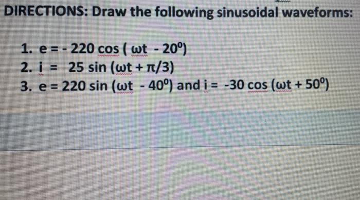 Solved DIRECTIONS: Draw the following sinusoidal waveforms: | Chegg.com