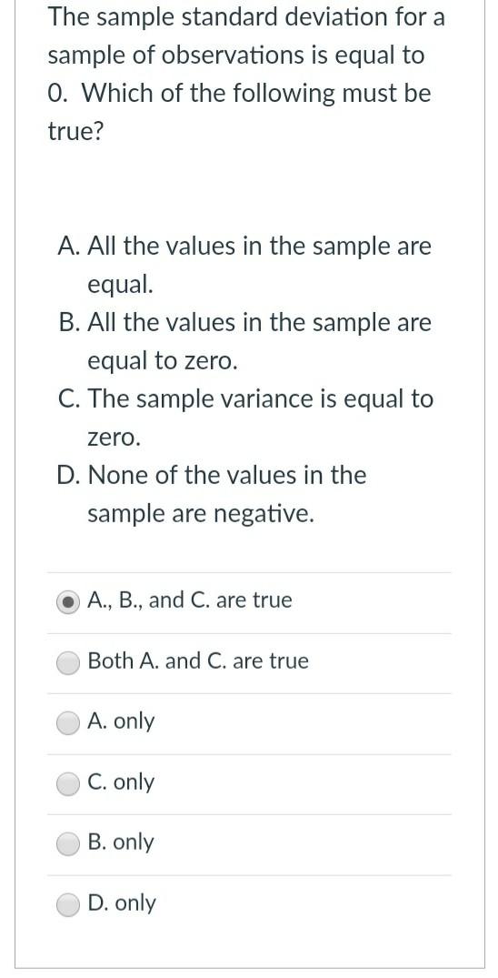 Solved The sample standard deviation for a sample of | Chegg.com