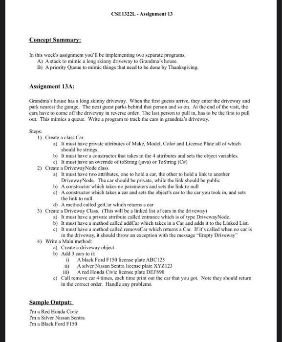 Solved CSE1322L - Assignment 13 Concept Summary: In this | Chegg.com