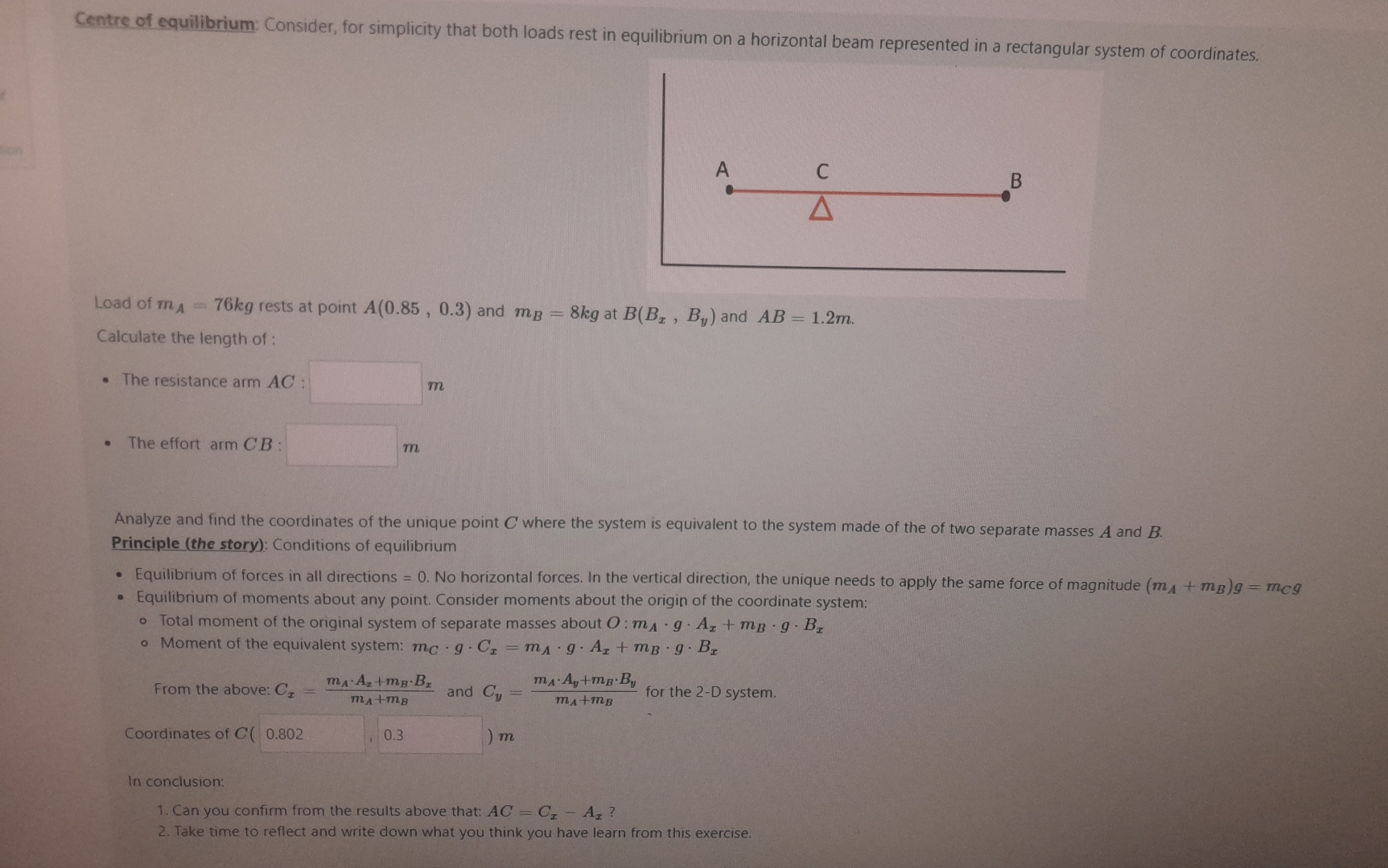 Solved Centre of equilibrium: Consider, for simplicity that | Chegg.com