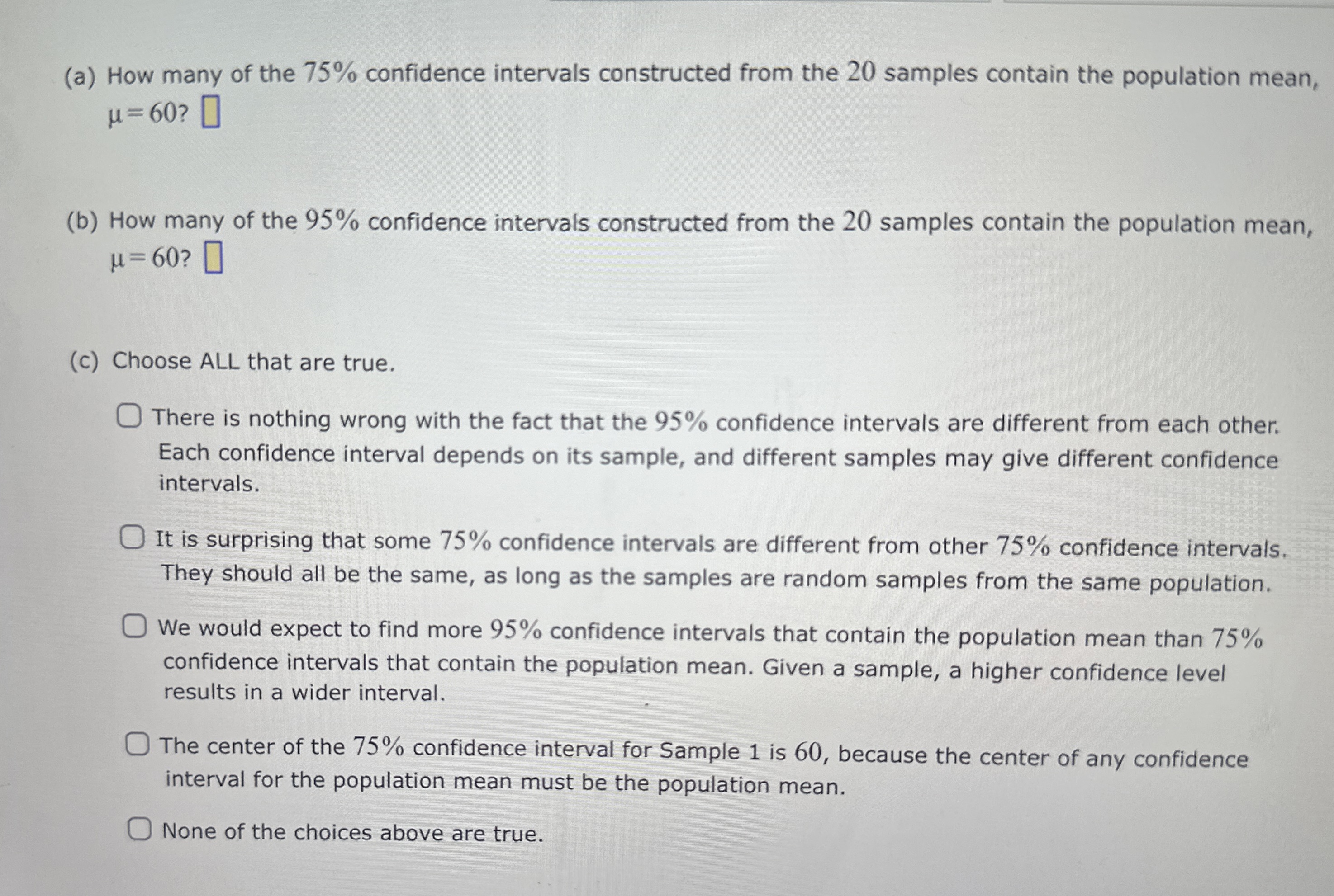 Solved (a) ﻿How many of the 75% ﻿confidence intervals | Chegg.com