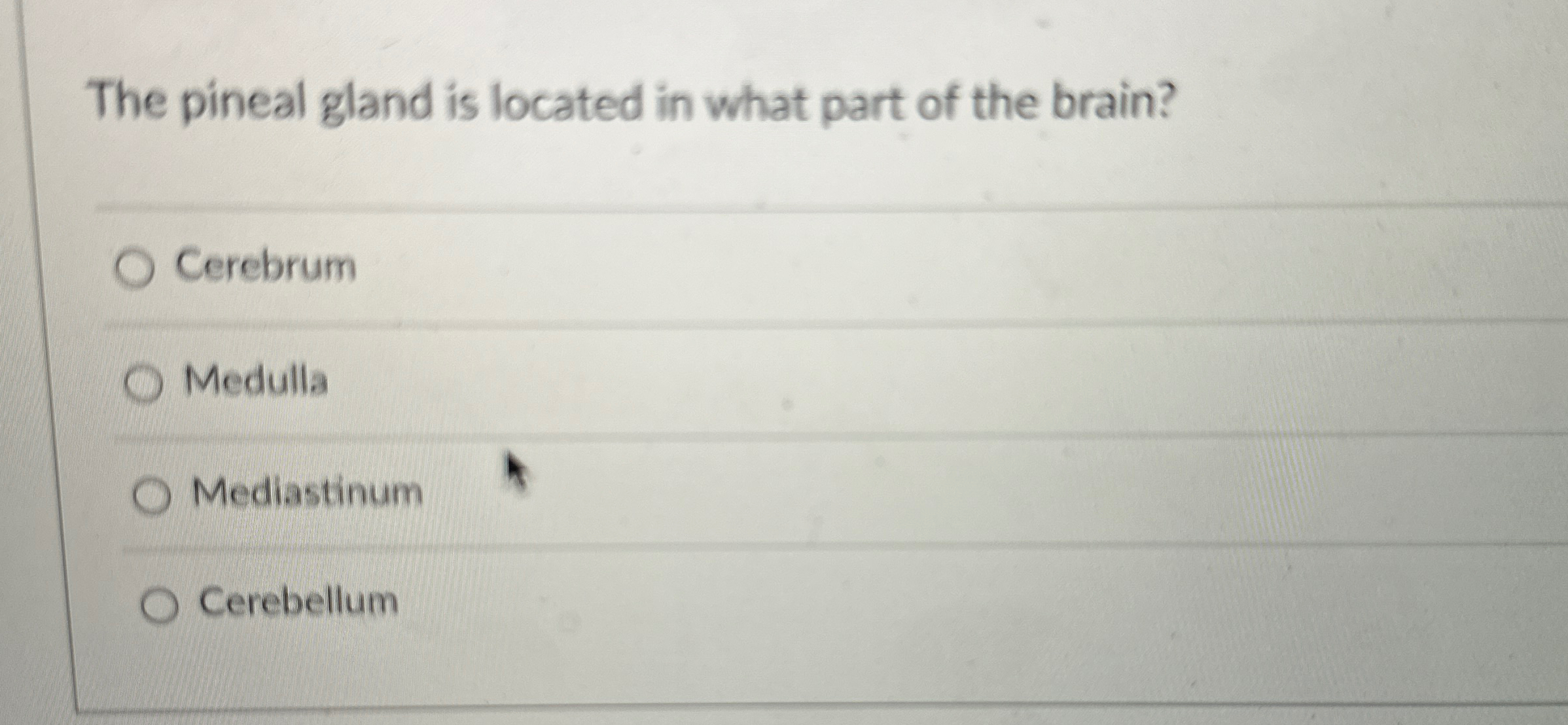 Solved The pineal gland is located in what part of the | Chegg.com
