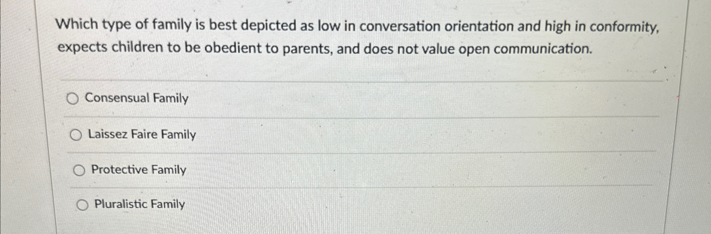 Solved Which type of family is best depicted as low in | Chegg.com