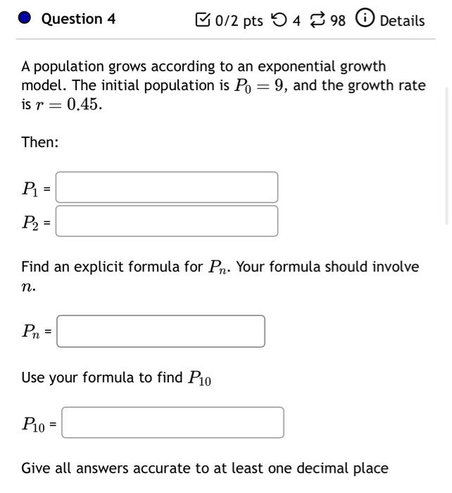 Solved A population grows according to an exponential growth | Chegg.com