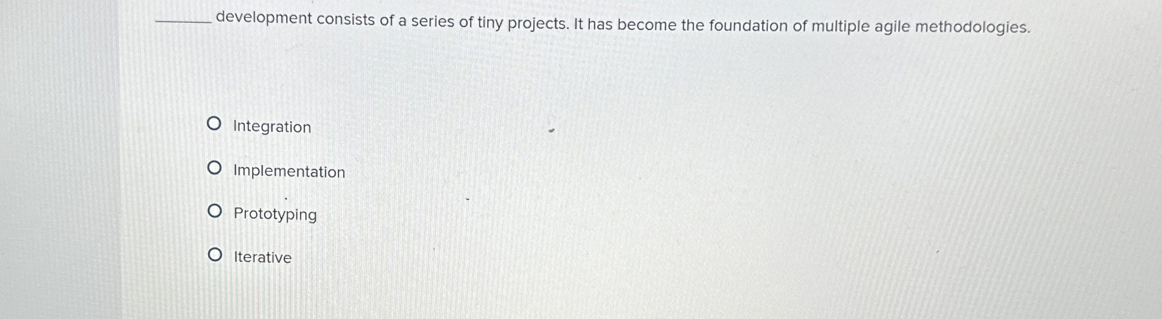 Solved q,development consists of a series of tiny projects. | Chegg.com