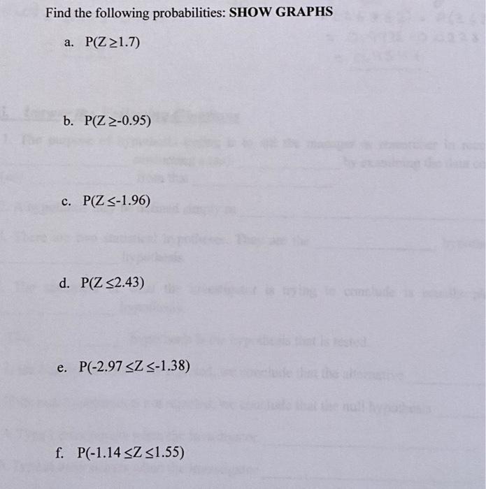 Solved Find the following probabilities: SHOW GRAPHS a. | Chegg.com