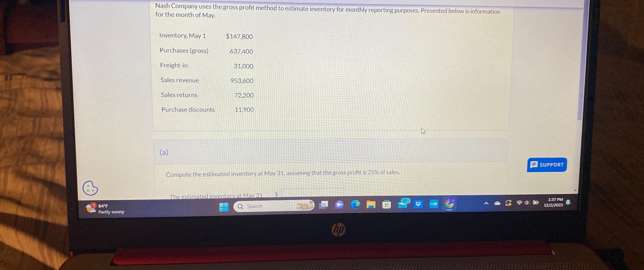 Solved Nash Company uses the gross profit method to estimate | Chegg.com