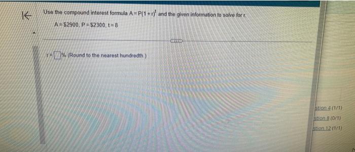Solved Use the compound interest formula A=P(1+r)t and the | Chegg.com