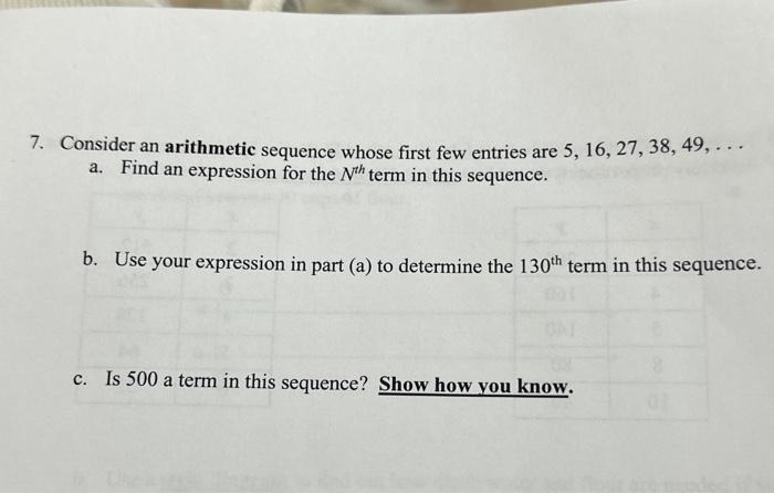 Solved 7. Consider an arithmetic sequence whose first few | Chegg.com Solved 7. Consider an arithmetic sequence whose first few | Chegg.com