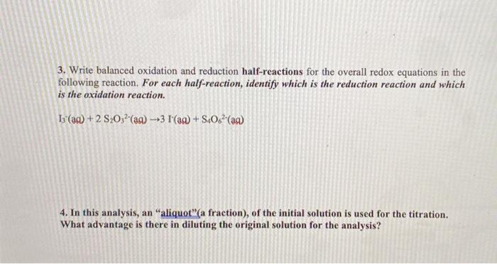 Solved 3. Write balanced oxidation and reduction | Chegg.com