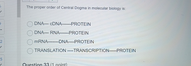 Solved The proper order of Central Dogma in molecular | Chegg.com