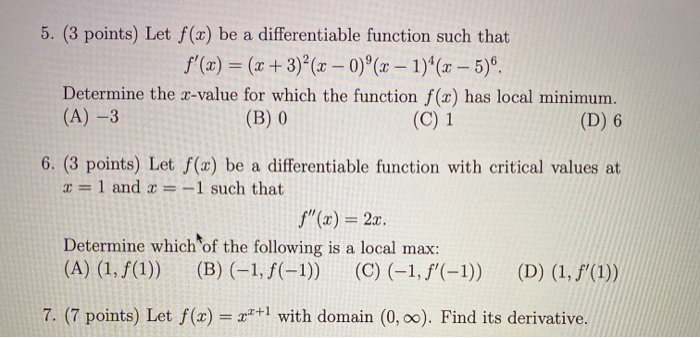 Solved 5 3 Points Let F X Be A Differentiable Function