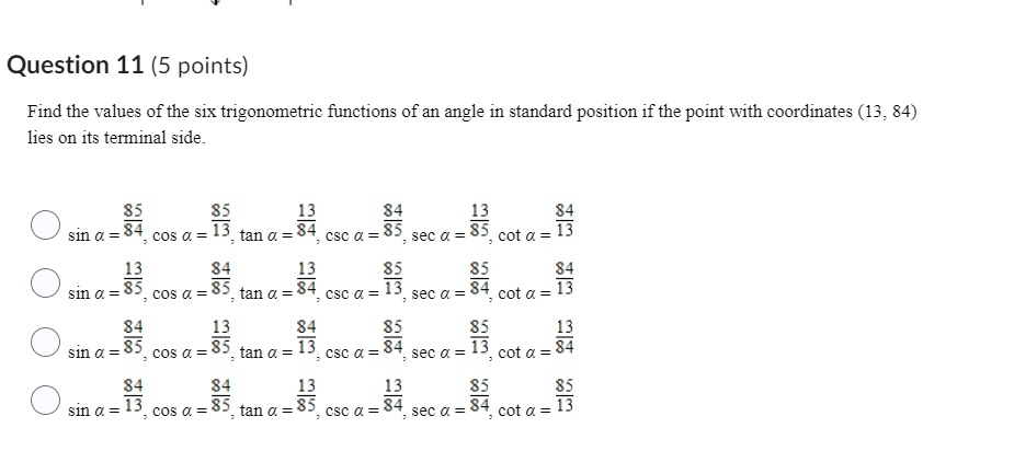Solved Question 11 (5 ﻿points)Find the values of the six | Chegg.com
