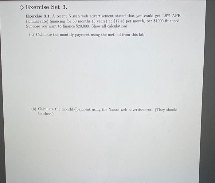 Solved Exercise Set 3. Exercise 3.1. A recent Nissan web | Chegg.com