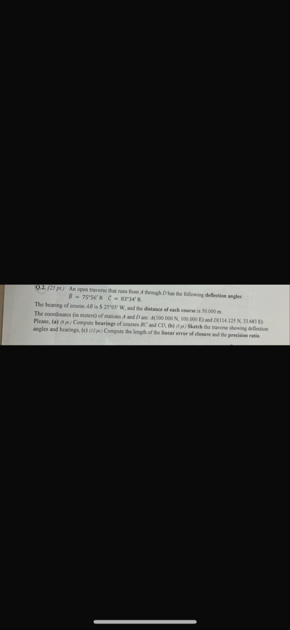 Solved An open traverse that runs from A through D has the | Chegg.com