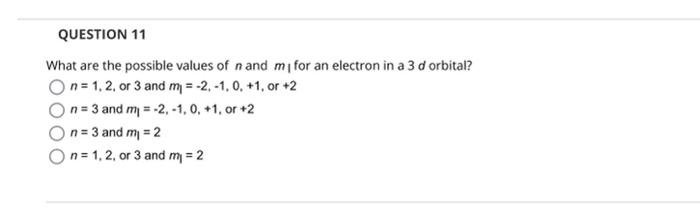Solved What are the possible values of n and m1 for an | Chegg.com