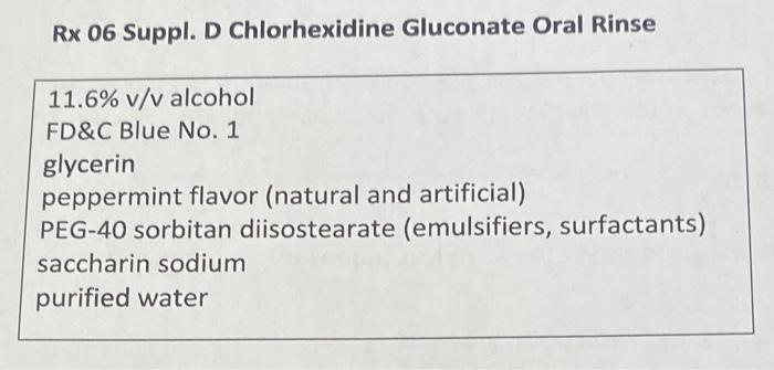 Solved 4. Rx 06 Suppl. D Chlorhexidine Gluconate Oral Rinse | Chegg.com