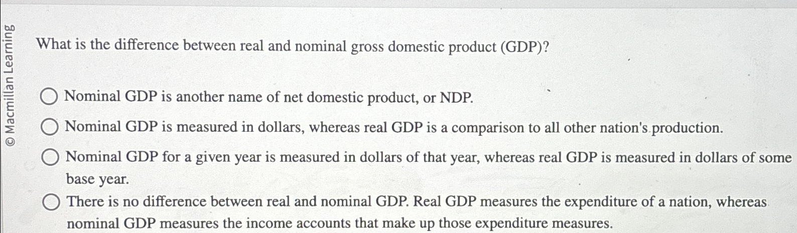 Solved What Is The Difference Between Real And Nominal Gross 1342