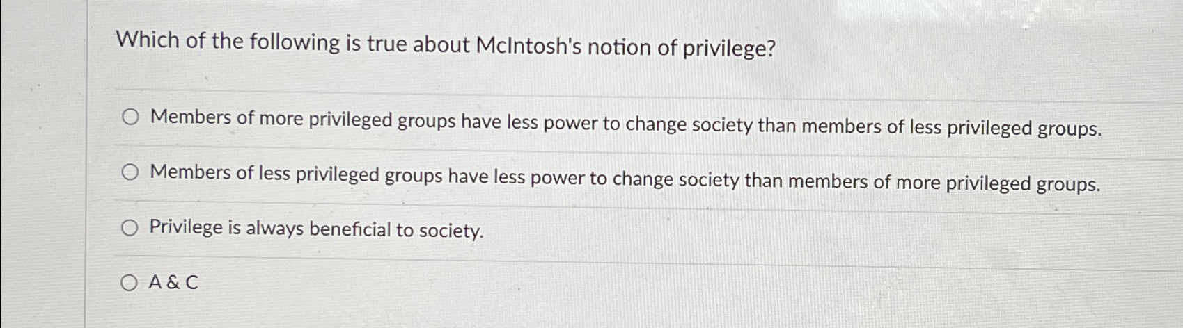 Solved Which of the following is true about McIntosh's | Chegg.com