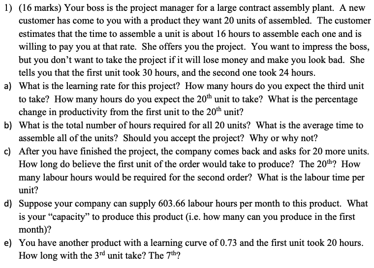 Solved 1) (16 ﻿marks) ﻿Your boss is the project manager for | Chegg.com